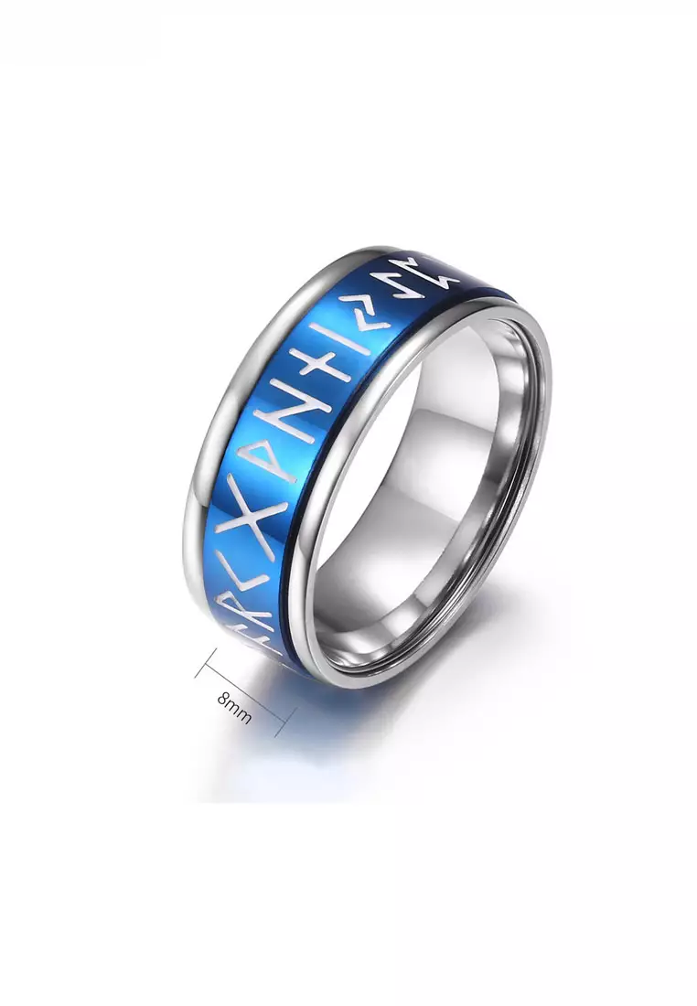Buy HAPPY FRIDAYS Rotatable Design Runes Luminous Titanium Steel Ring ...
