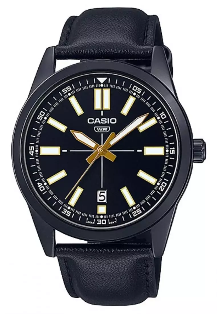 Jual CASIO Casio Analog Jam Tangan Pria Strap Kulit Hitam MTP-VD02BL-1E ...
