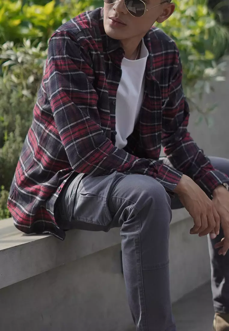 Jual Oxcon OXCON Extra Comfort Authentic Flannel Shirt Black Red ...