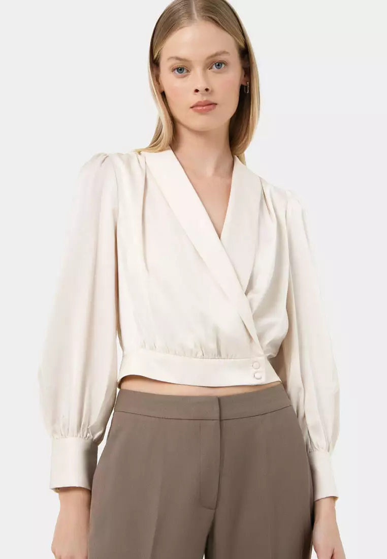 Buy FORCAST Avah Shawl Collar Satin Blouse 2025 Online | ZALORA