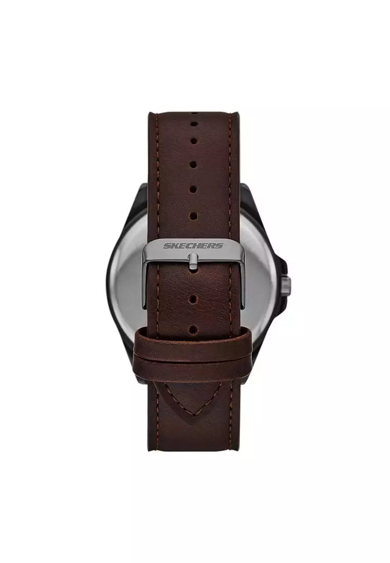Buy Skechers Brown Stackable Watch and Bracelet Set Brown Leather Strap ...