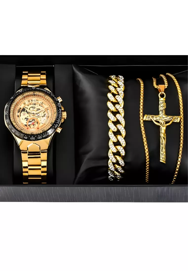 Buy OPCHIC Men's Multi-time Zone Large Dial Luminous Quartz Steel Band ...