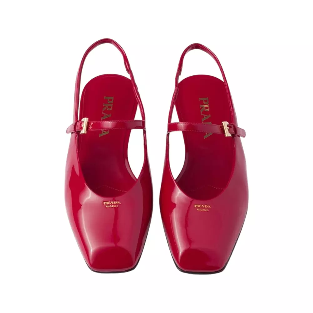 Jual Prada Printed Logo Patent Leather Slingbacks Ballerinas Cherry Red ...