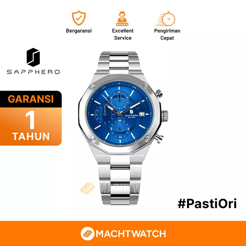 Jual Sapphero Jam Tangan Pria Sapphero SO-2203-3SLVBLU Chronograph Blue ...