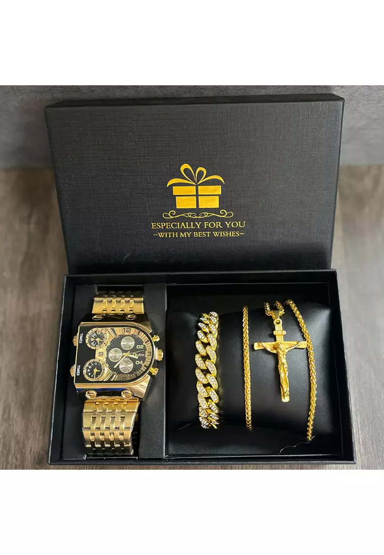 Buy OPCHIC Men's Multi-time Zone Large Dial Luminous Quartz Steel Band ...