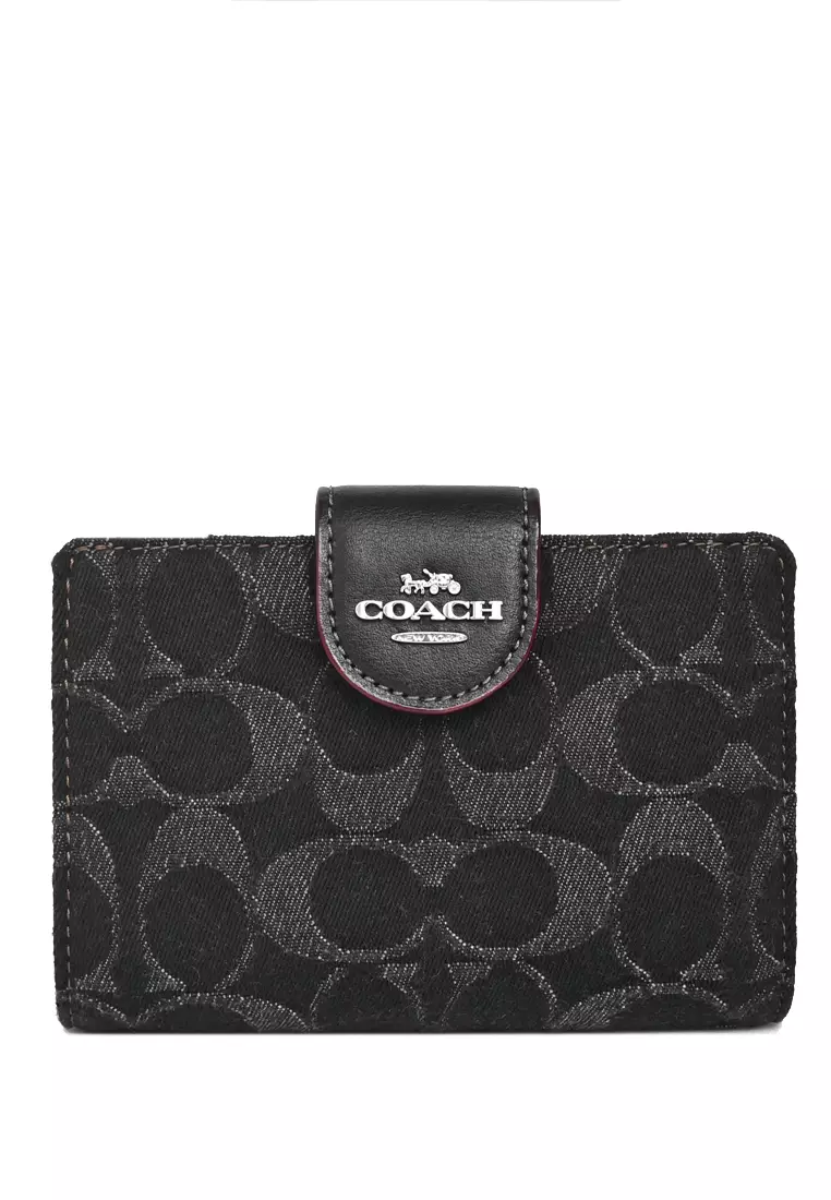 Buy Coach Medium Corner Zip Wallet In Signature Denim - Denim/Black ...