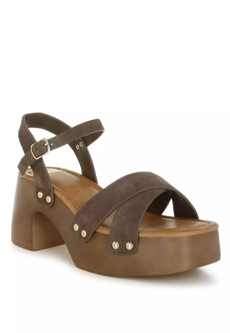 Buy Rag & CO. Studded Real Suede Clog Sandals In Brown Online | ZALORA ...