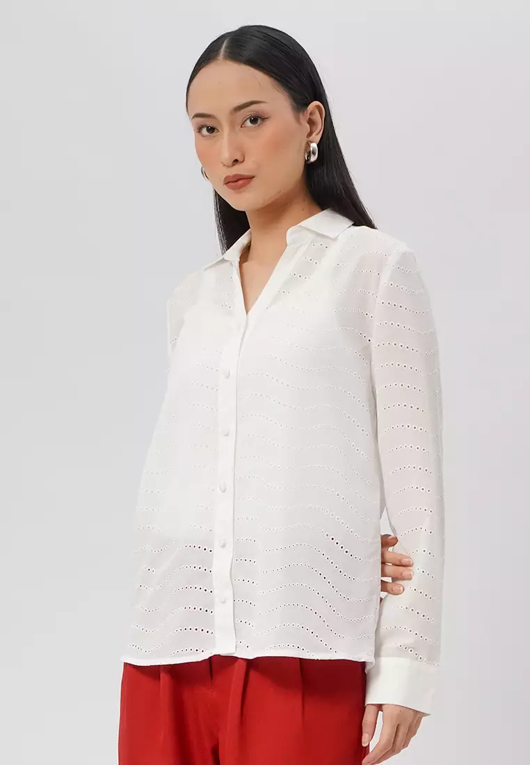Jual Executive Oversized Long Sleeve Eyelet Shirt Original 2025 | ZALORA Indonesia