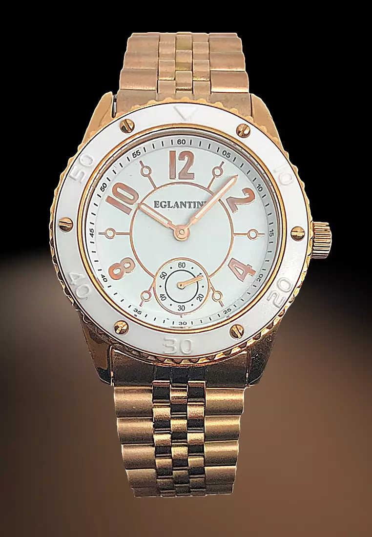 Buy EGLANTINE Vanessa Ladies Pink Gold Plated Steel Quartz Watch White ...