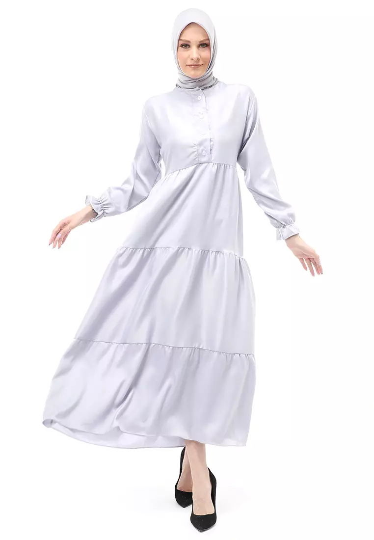 Jual Evernoon Alvia Gamis Rempel Panjang Wanita Motif Polos Long Sleeve Regular Fit - Abu ...