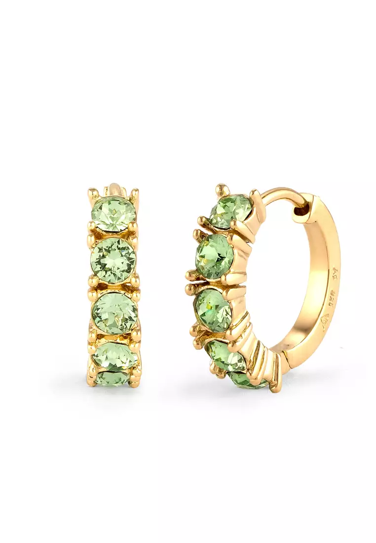 Buy ELLI GERMANY Crystal-Set Hoop Earrings in Light Green – Gold-Plated ...