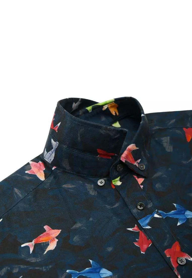 Buy G2000 G2000 Wrinkle Free Oxford Koi Printed Smart Fit Short Sleeve ...