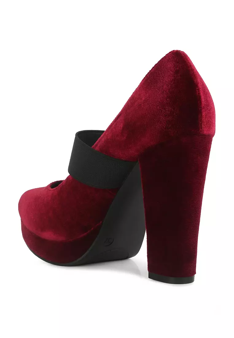London Rag Burgundy High Block Heel Velvet Pumps 2024 | Buy London Rag ...