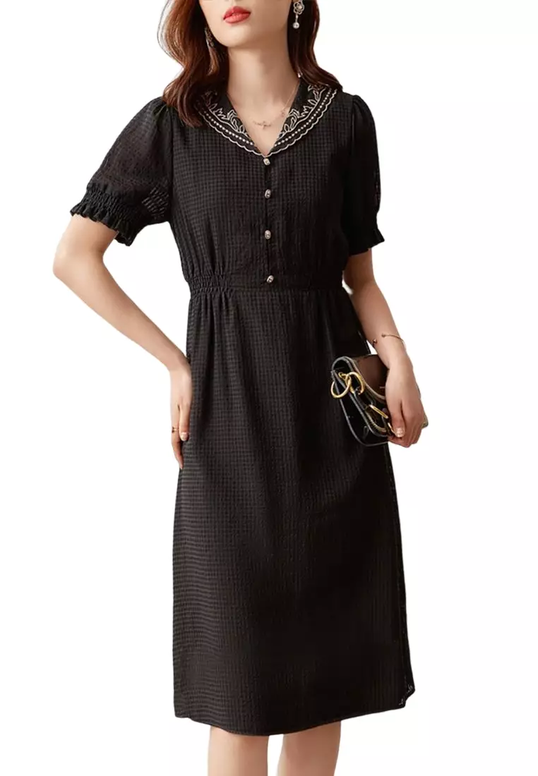 Buy A-IN GIRLS Vintage Jacquard Collar Chiffon Dress Online | ZALORA ...