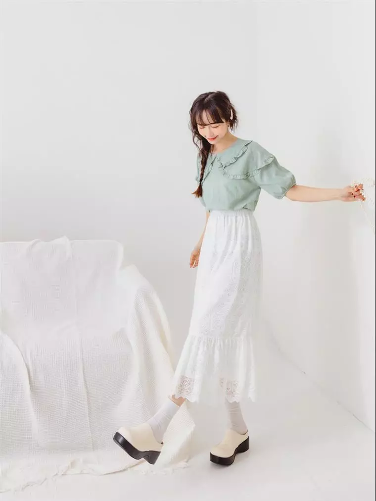 Buy OBSTYLE Pure Cotton 3D Texture Ruffle Throw Sleeve Top [AB18333 ...