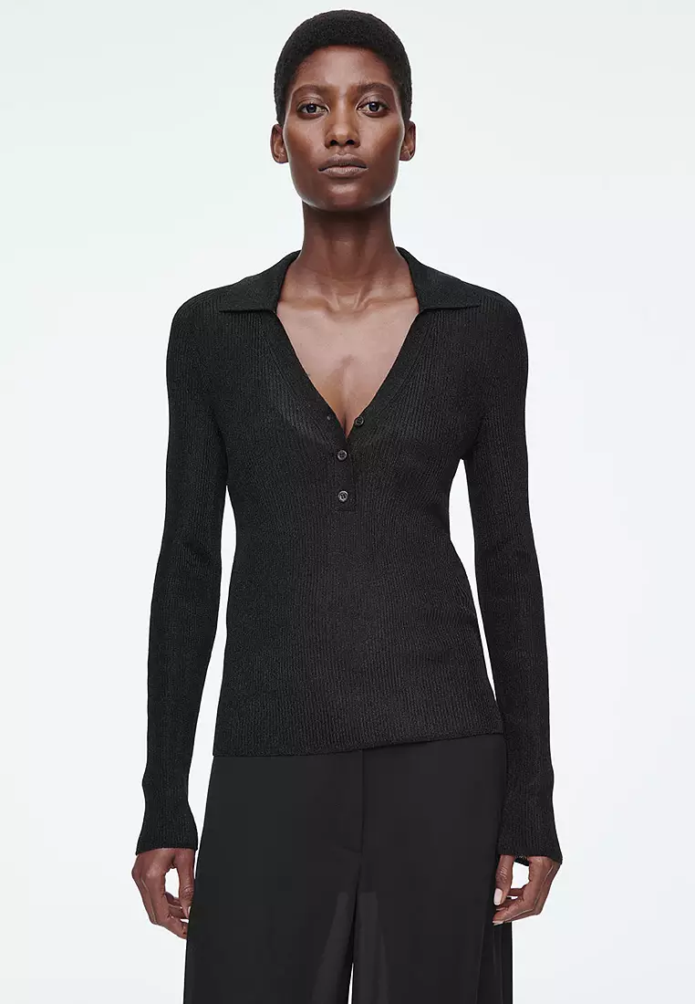 COS Sparkly Ribbed-Knit Polo Shirt 2025 | Buy COS Online | ZALORA Hong Kong