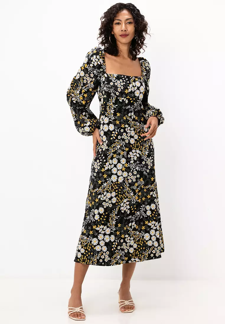 Buy ASOS Design Jacquard Puff Sleeve Midi Dress 2025 Online | ZALORA ...
