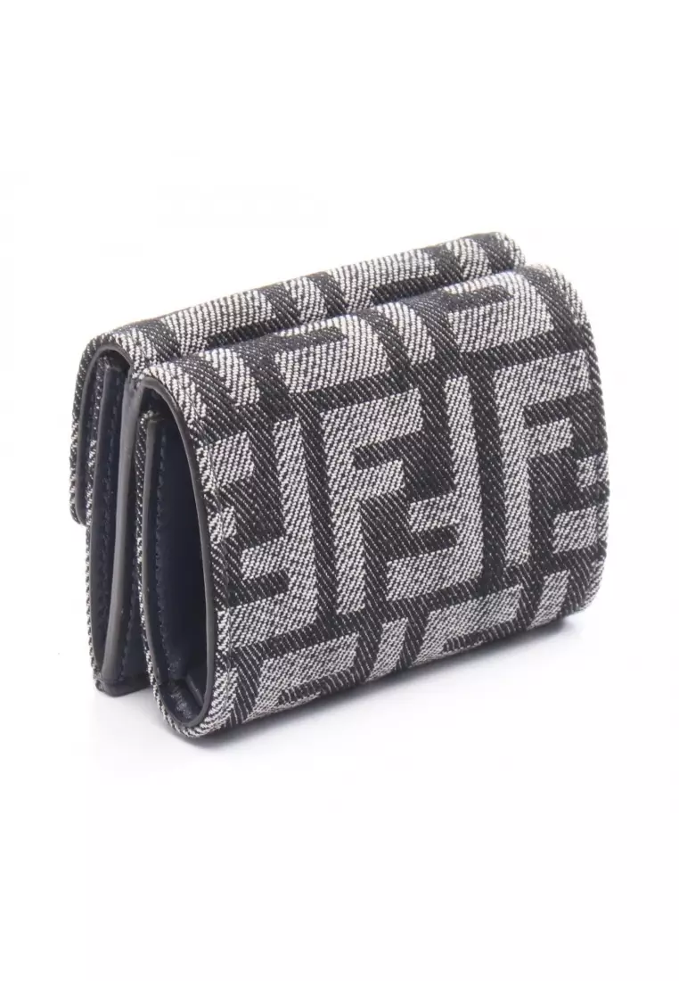 Buy Fendi Pre-Loved Fendi bucket micro FF jacquard trifold wallet denim ...