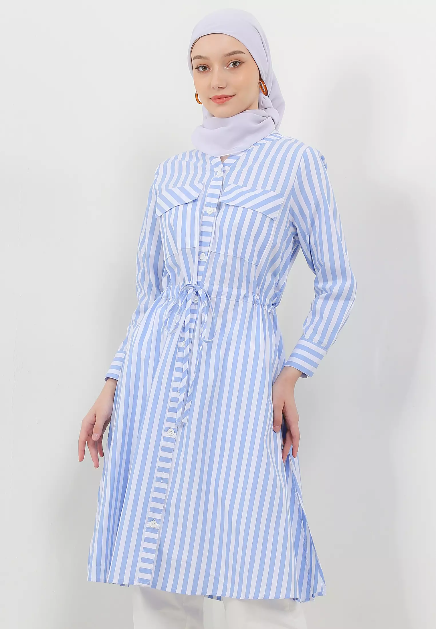 Jual MFMW MFMW Hiraya Midi Dress Biru Motif Salur Original 2024 ...