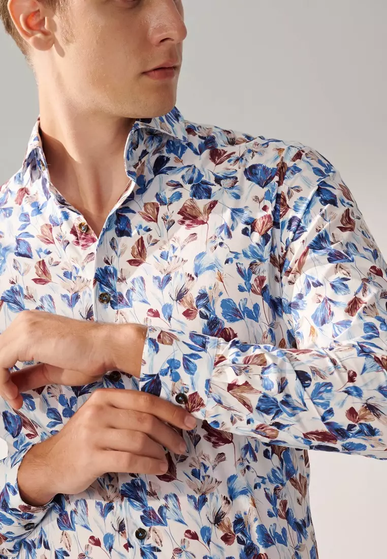 SST&C SST&C Blue and Browm Floral Print Slim Fit Shirt 2024 | Buy SST&C ...