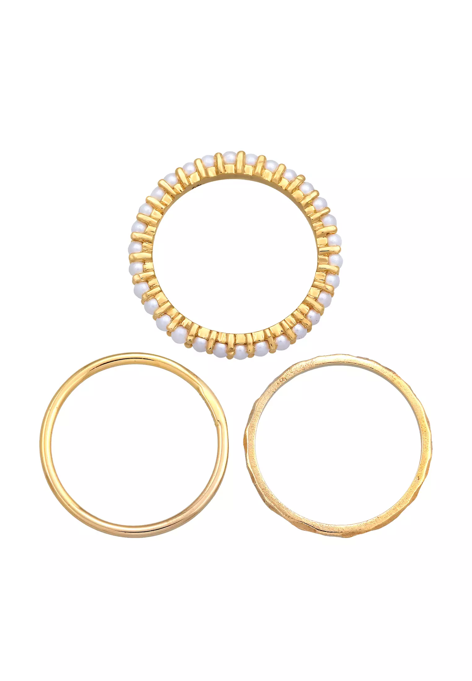 Buy ELLI GERMANY Swarovski® Pearl Stack Ring Set – Gold-Plated Silver ...