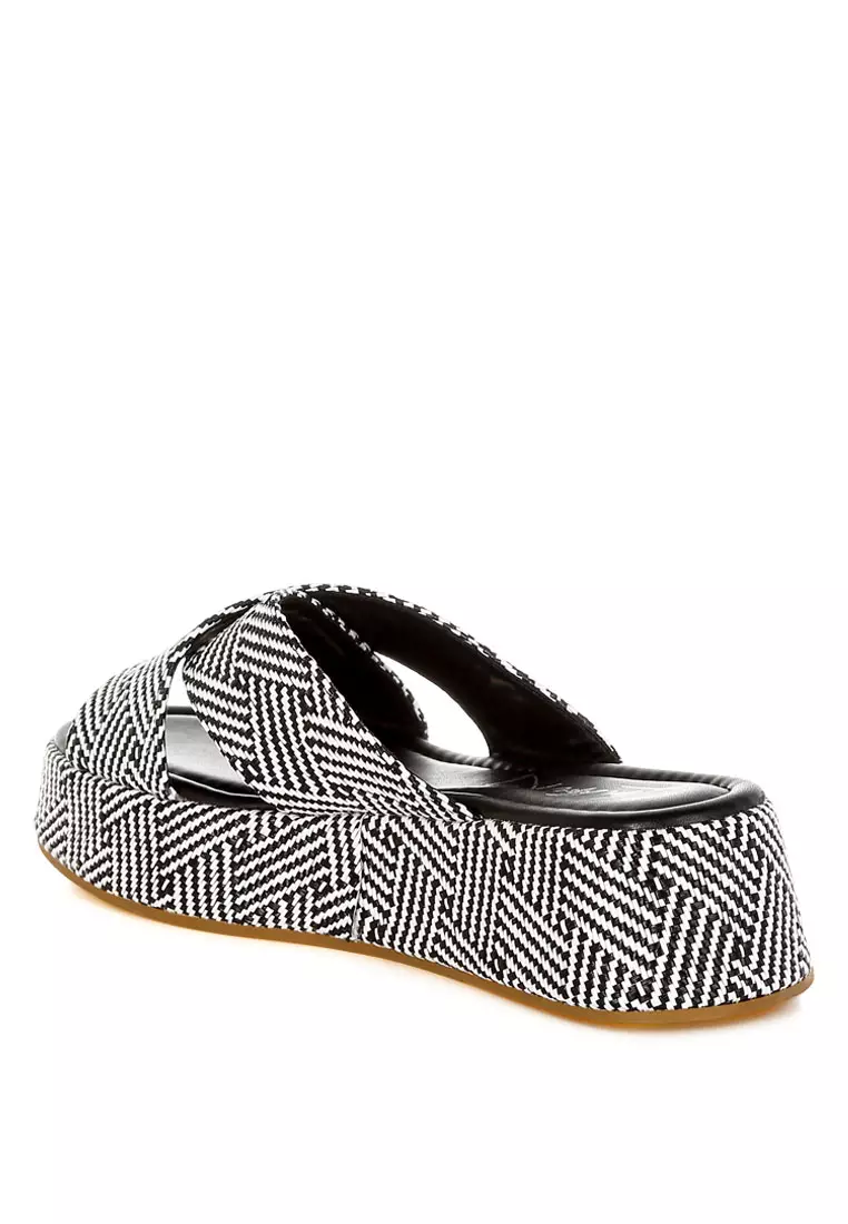 Buy London Rag Raffia Flatform Slip Ons In Black & White 2025 Online ...
