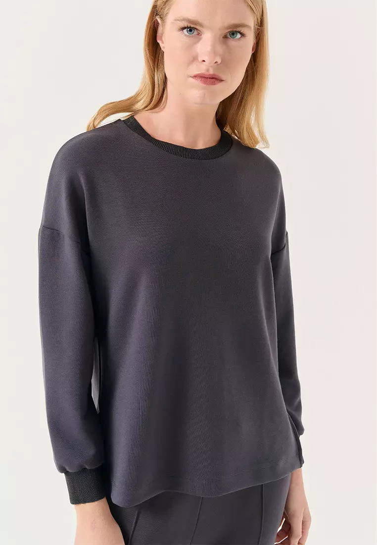 Buy Jimmy Key Jimmy Key Anthracite Crew Neck Long Sleeved Oversized ...