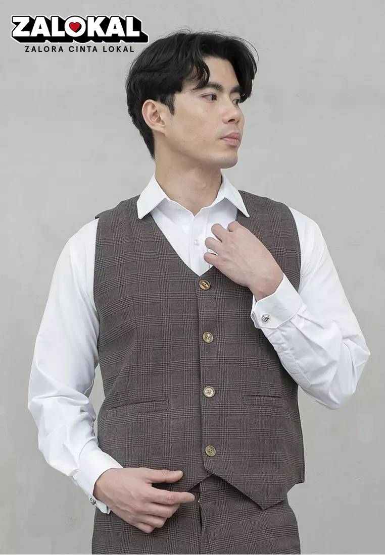 Jual House of Cuff Houseofcuff Vest / Rompi Formal Biru Kotak Coklat ...