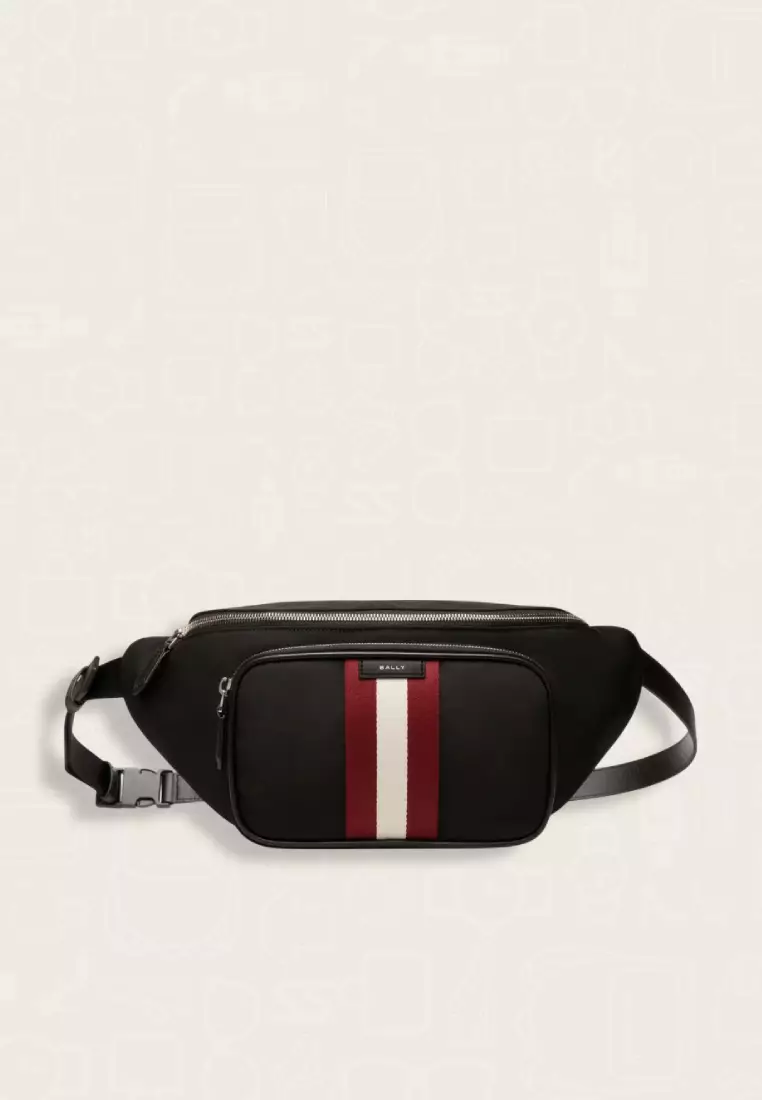 Jual BALLY Bally Code Belt Bag in Black Nylon Black Red Original 2025 ...