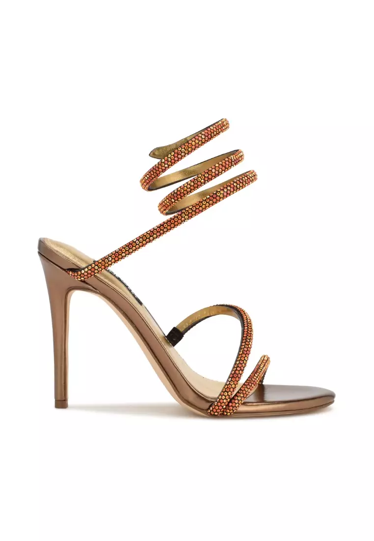 Buy Nine West Nine West Maskil Ankle Wrap Heeled Dress Sandals Gold ...