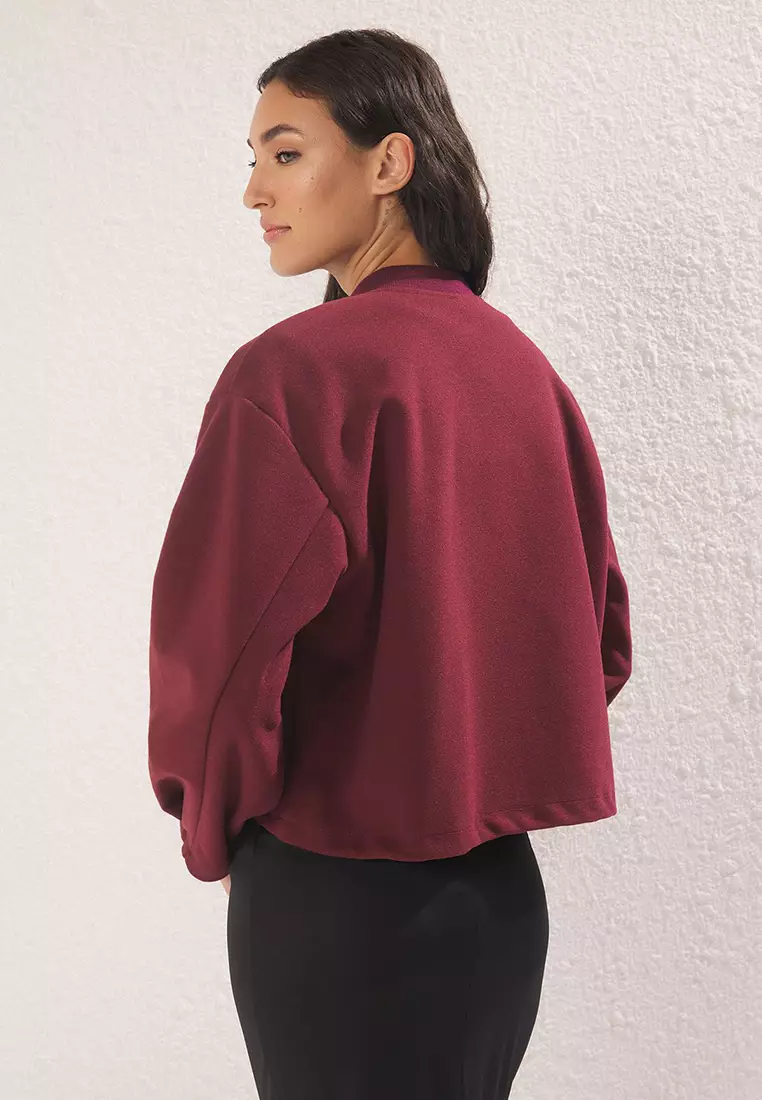 Buy Trendyol Claret Red Oversize Cashmere Bomber Jacket Coat ...