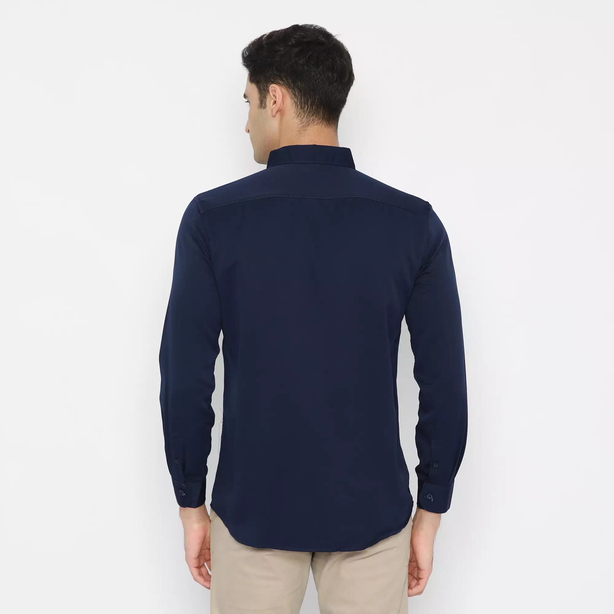 Jual Platini Platini Kemeja Pria Lengan Panjang Polos Polinosic Navy ...