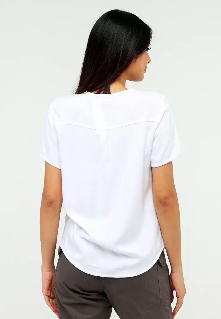 Buy Freego Ladies Woven Plain Bold Twill Short Sleeves Blouse 2024 ...