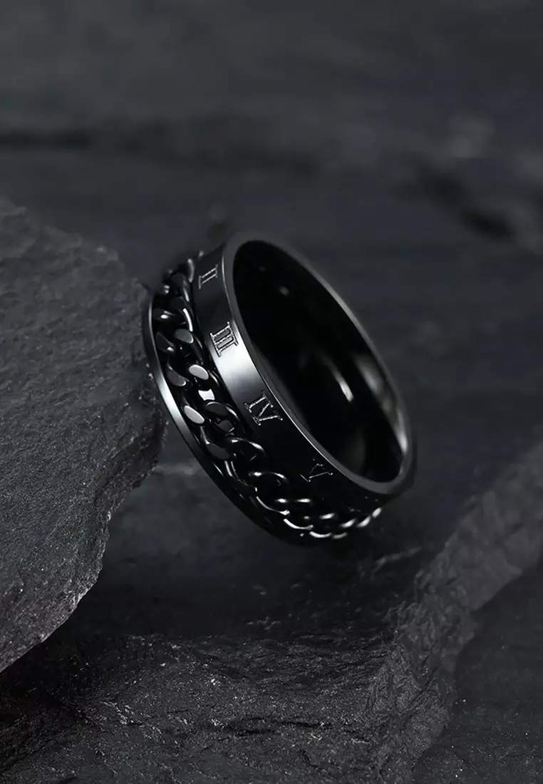 HAPPY FRIDAYS Rotatable Roman Numerals and Chain Titanium Steel Ring JW ...