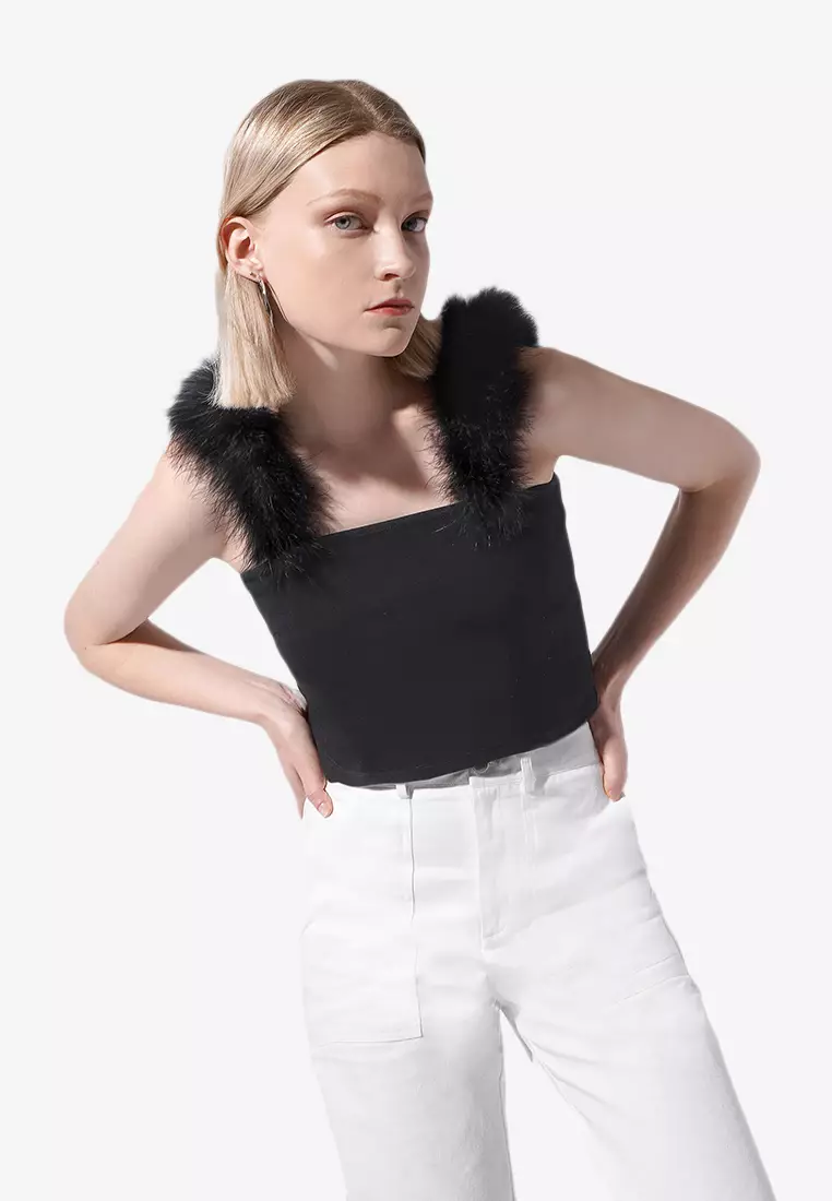 Buy Saturday Club Fur Strap Crop Top 2025 Online | ZALORA Philippines