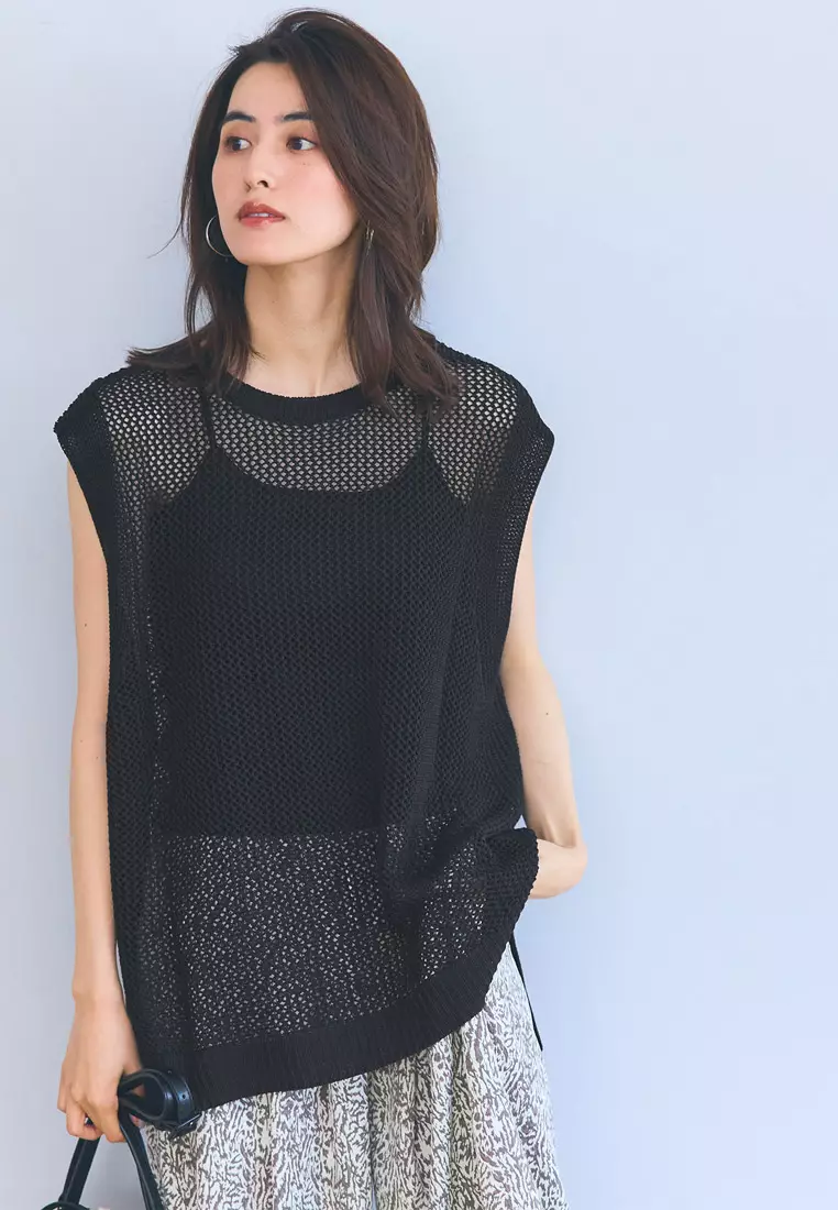 Buy comcoca Cross Chain Side Slite Sheer Knit Vest（Relaxed Fit） Online ...