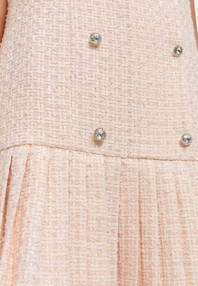 Pomelo Pleated Tweed Dress - Pink 2026 | Buy Pomelo Online | ZALORA ...