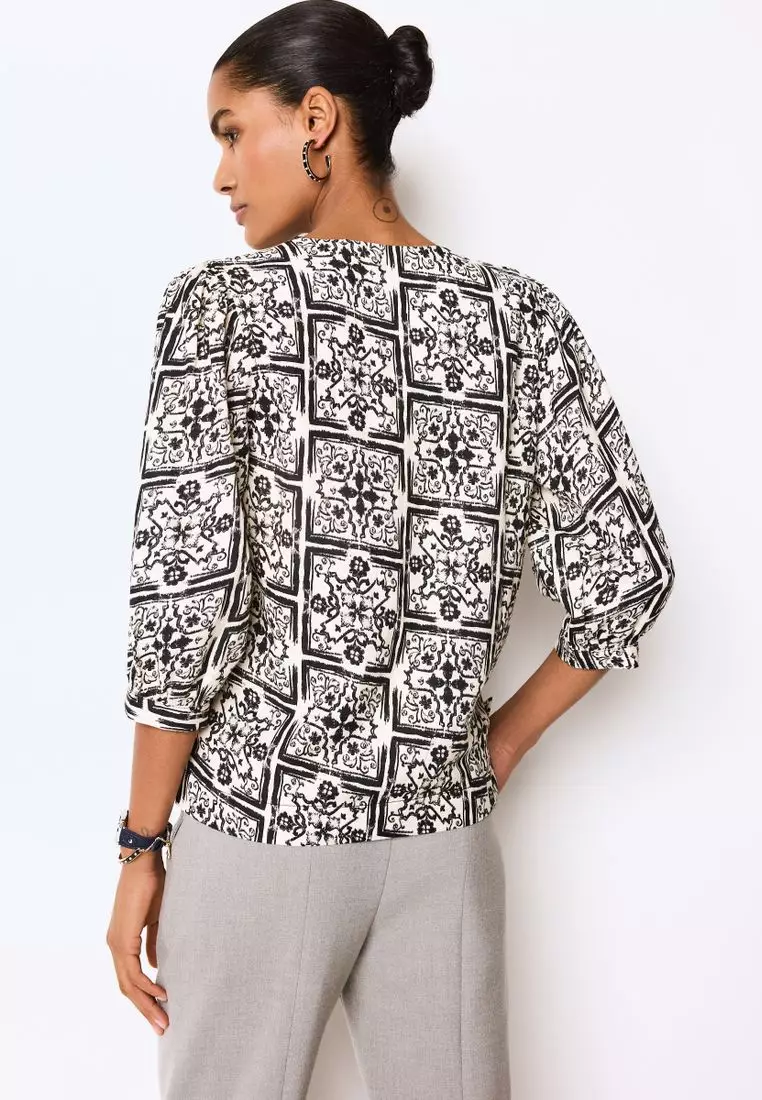 Buy NEXT Linen Blend V-Neck Long Sleeve Blouse Online | ZALORA Malaysia