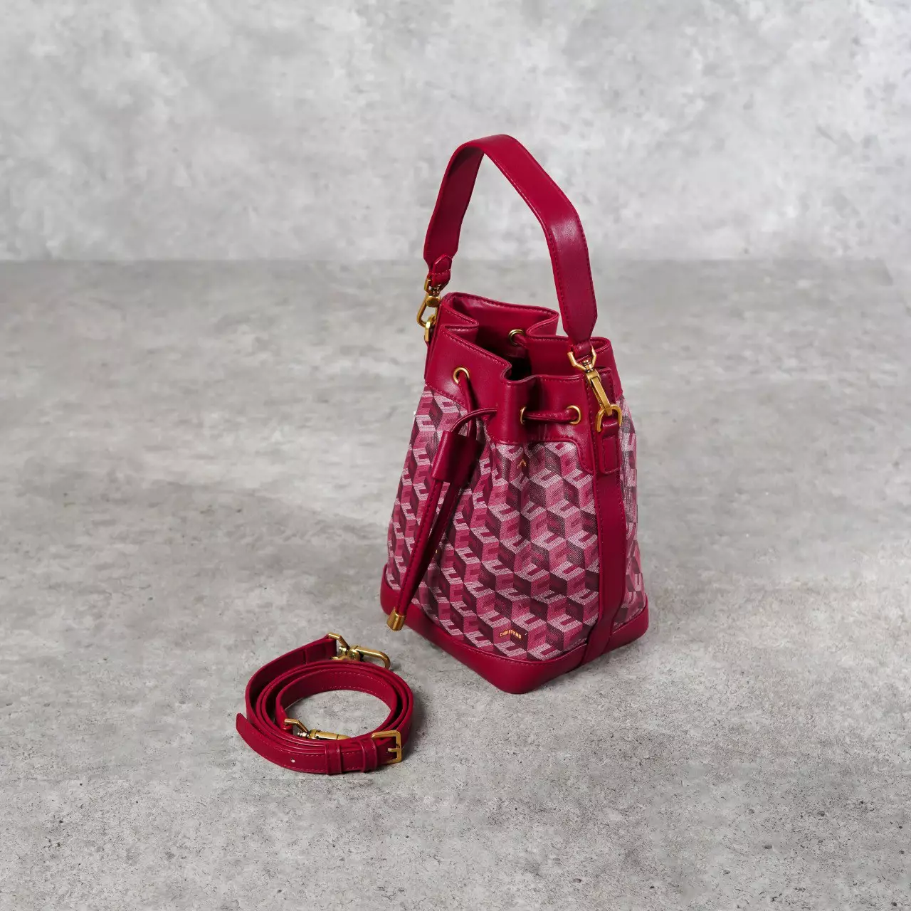 Jual Christy Ng Tas CHRISTY NG MONOGRAM PATTERN BURGUNDY BUCKET BAG 100 ...