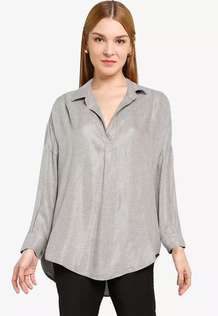 Buy French Connection Rhodes Metallic Pop Over Shirt 2024 Online ...