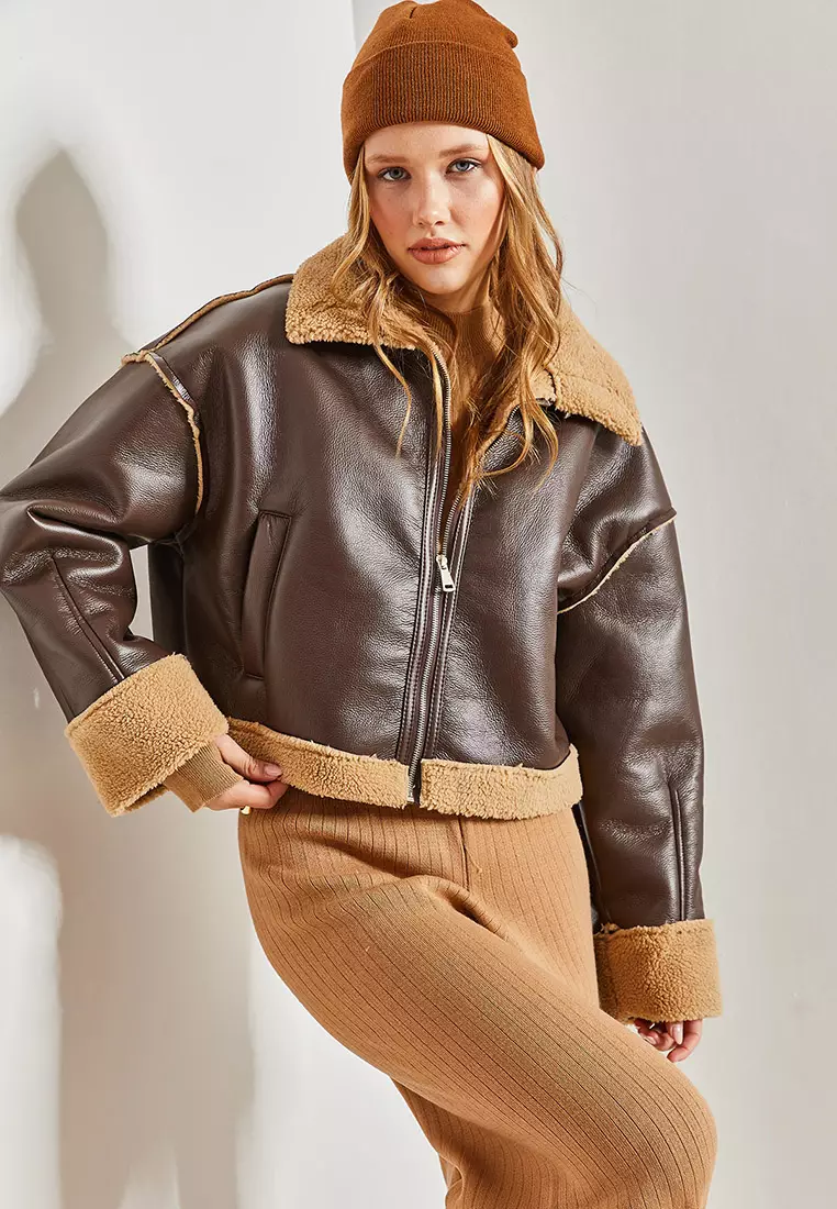 Buy Bianco Lucci Furry Leather Coat with Side Pockets Online | ZALORA ...