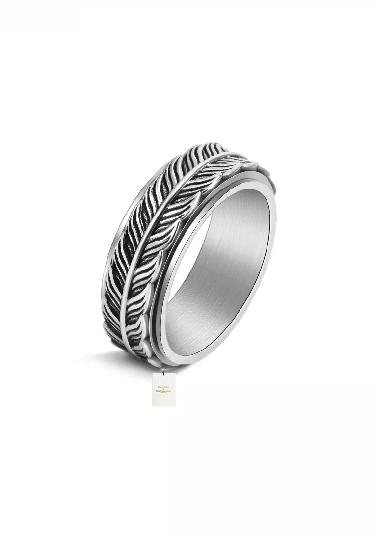 Buy HAPPY FRIDAYS Titanium Steel Rotatable Design Textured Ring JW GS ...