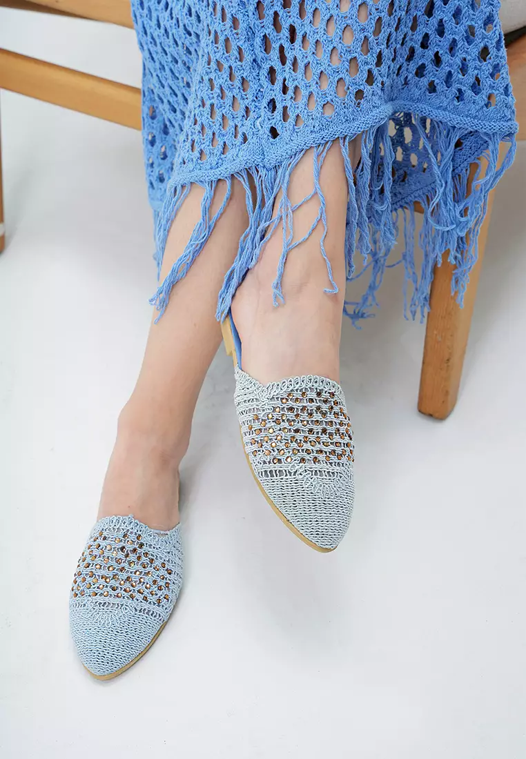 Jual Alacati Bead Embroidered Knitted Knitwear Flat Slippers Original ...