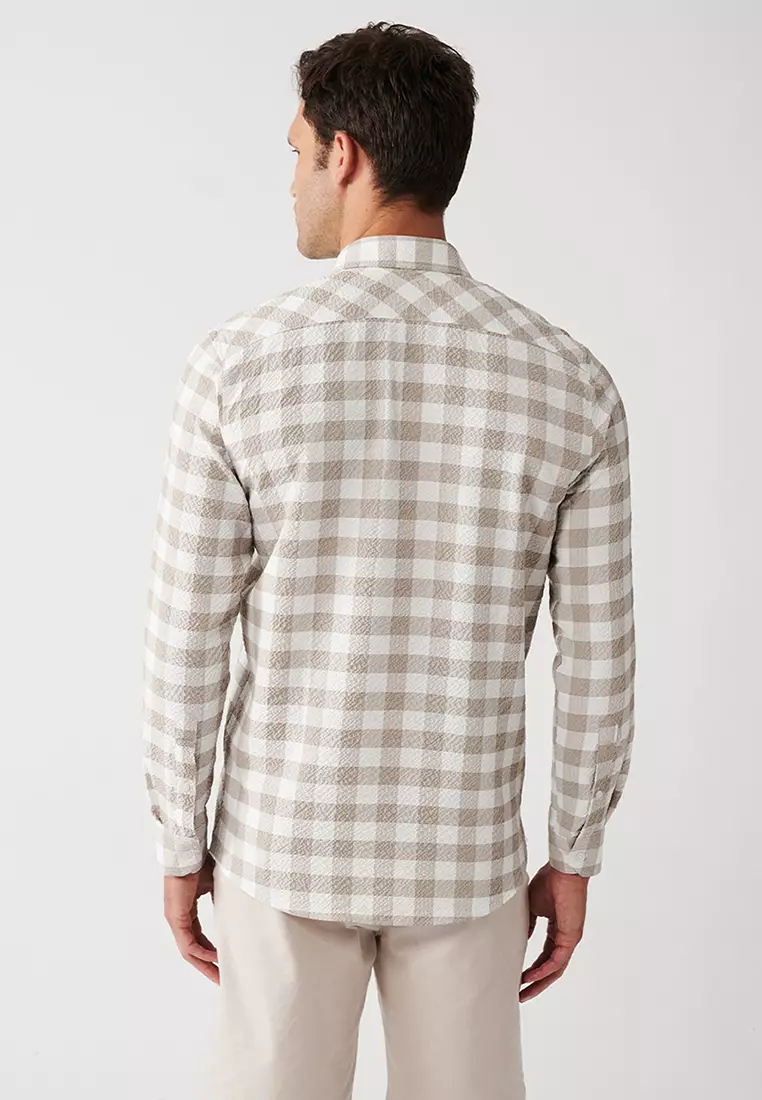 Jual Avva Men's Beige Easy-Iron Plaid Cotton Shirt A31Y2291 Original ...