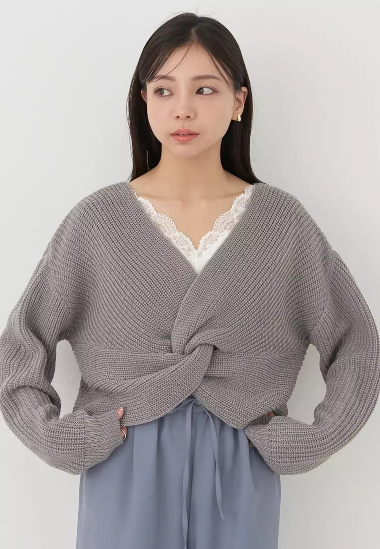 Jual Bobo Tokyo Cardigan Wanita - Earth Music & Ecology - Neko Twist Knit Gray Original 2025 ...