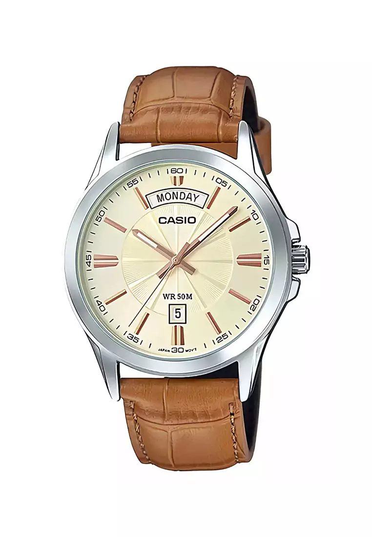 Jual CASIO Casio Jam Tangan Pria - Brown Silver Yellow - Leather Strap ...