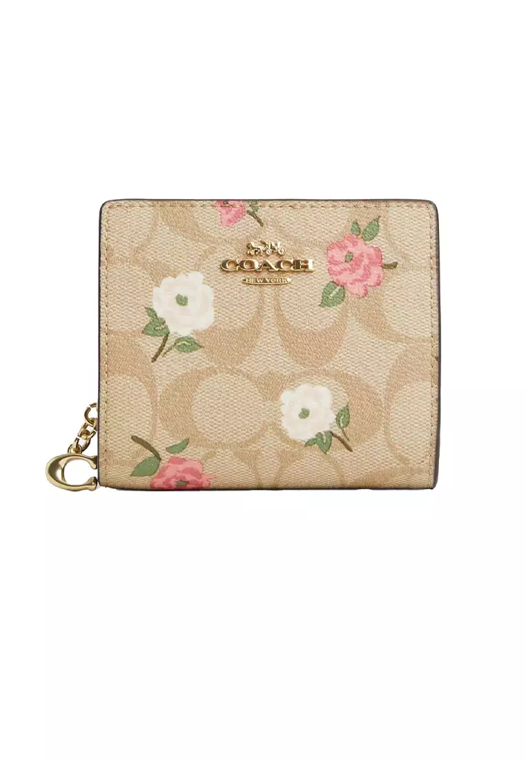 Buy Coach COACH Snap Wallet In Signature Canvas With Floral Print Khaki ...