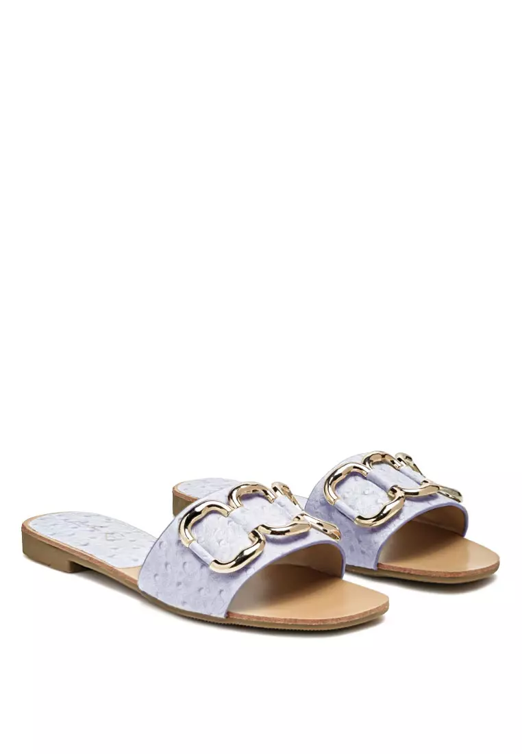 Buy London Rag Metal Rings Flat Slides in Blue Online | ZALORA Malaysia