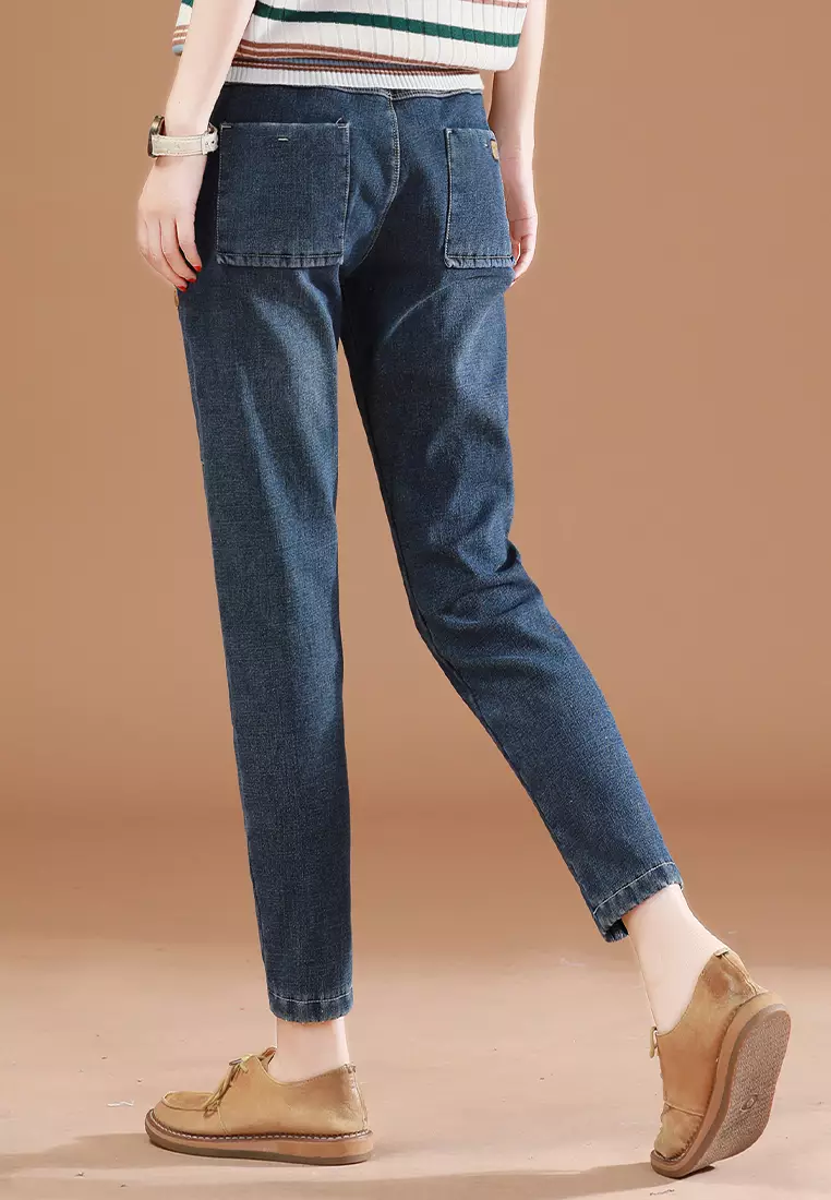 Buy A-IN GIRLS Elastic Waist Frayed Jeans 2025 Online | ZALORA