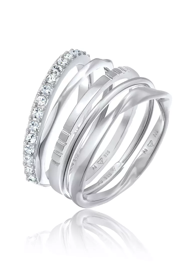 Buy ELLI GERMANY Swarovski® Crystal Stacking Ring Set of Five – 925 ...